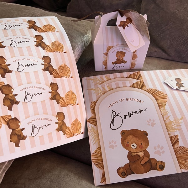 BROWN BEAR Brown Stripe Personalised Party Box - Add Matching Paperie ...
