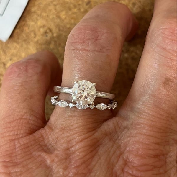 Round Cut Moissanite Wedding Ring Set, Solitaire Engagement Rings, Half ...