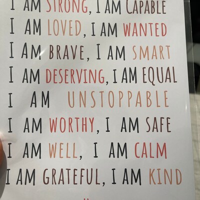 I Am Strong Kids Positive Affirmation Print Self Love Affirmation Self ...