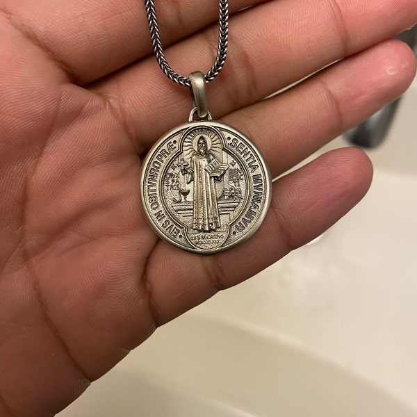 Sterling Silver Saint Benedict Necklace, Personalized Christian Saint ...