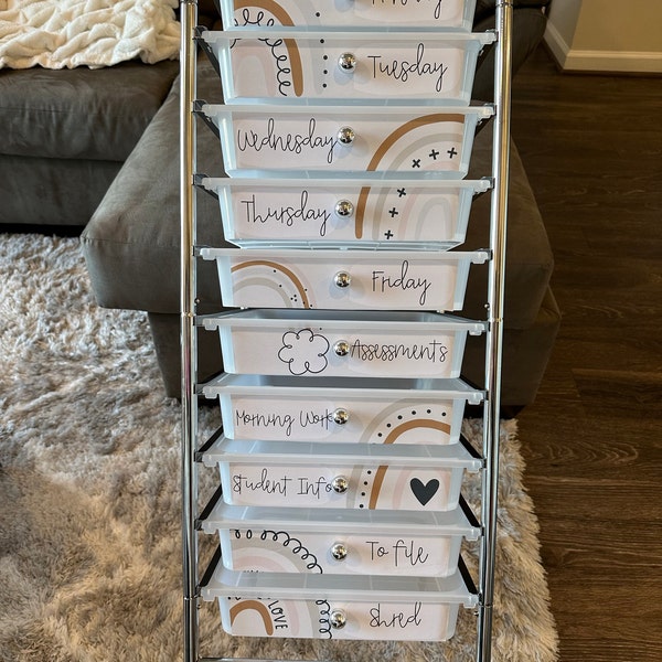 BOHO RAINBOW Teacher Rolling Cart Labels | Editable | Neutral Rainbow ...