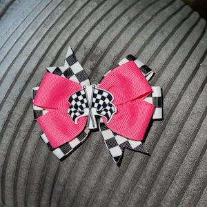 Checkered Flag Racing Ponytail Streamer you Choose Solid Bow Color ...