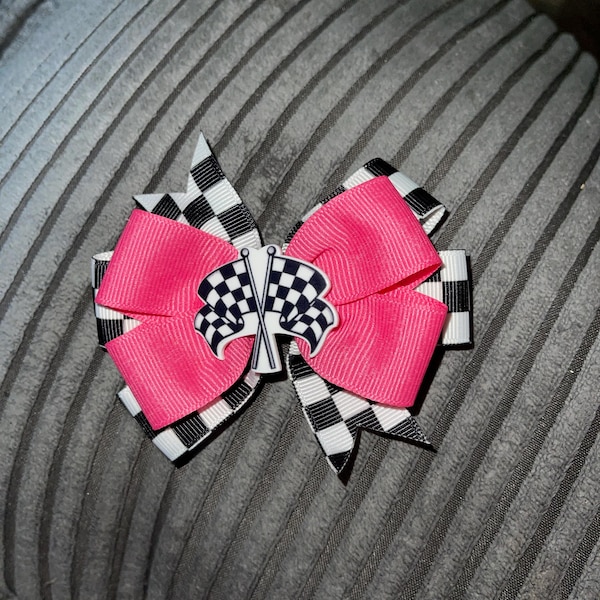 3.5" Checkered Flag Racing Hair Bow *you Choose Solid Bow Color* - Etsy