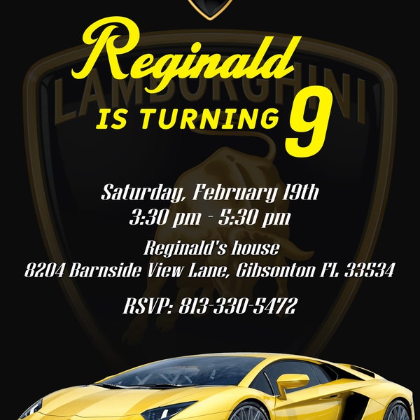 Lamborghini Cars Funny Birthday Invitation, Race Car Birthday Party ...