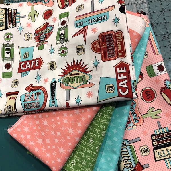 3620-001 Retro Road Trip - Signs - Coral Fabric, Cotton and Steel, Sold ...