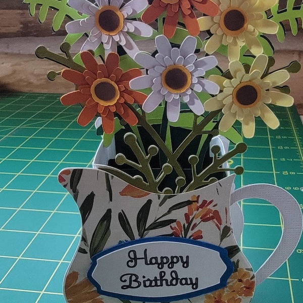 Pitcher of Flowers Card SVG. Flower Box Card Cutting File. Floral Card ...