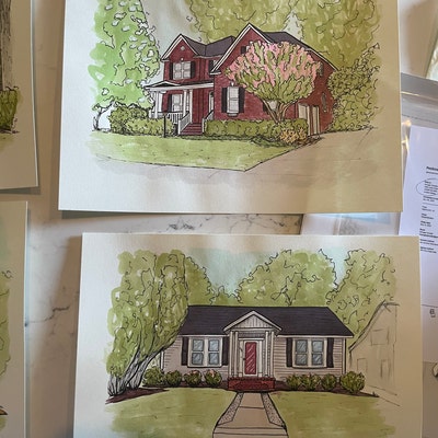 Custom Hand Drawn Home Portrait House Sketch Home Drawing Custom ...