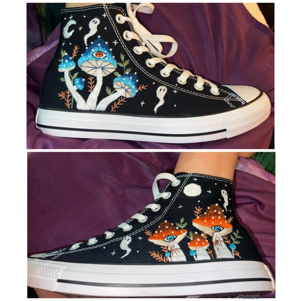 Custom Shoes Embroidered Ghosts and Mushrooms Sneakers, Custom Converse ... Custom Shoes Embroidered Ghosts and Mushrooms Sneakers, Custom Converse ...