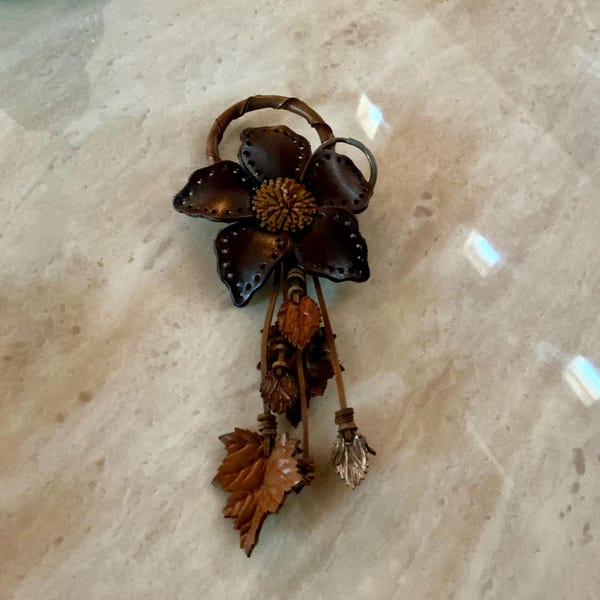 Blue Leather Flower Bag Charm - Handmade Floral Keychain for Handbags ...