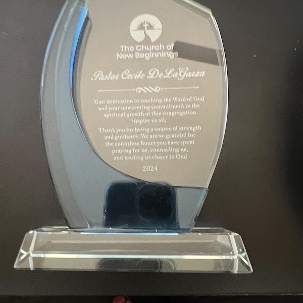 Personalized Crystal Award for Church, Retirement Appreciation ,gift ...