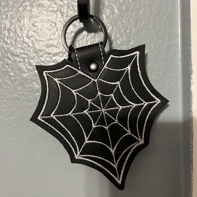 Spider Web Heart Embroidered Faux Leather Keychain - Etsy