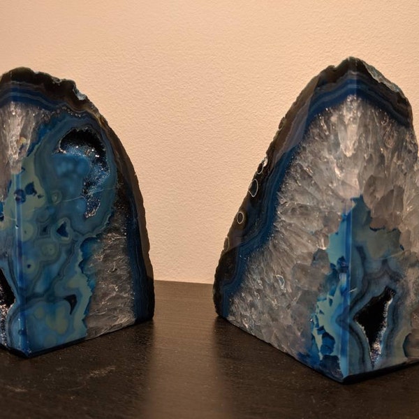 Blue Agate Bookend Pair - 3 to 6 Lb - Geode Bookend - Home Decor - (RK1 ...