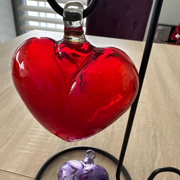 RED Blown GLASS HEART, Large, Red Blown Glass Heart Ornament, Red Glass ...