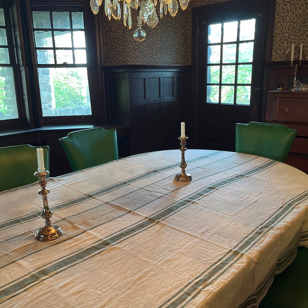 Heavy Linen Tablecloth for Easter Table - French Style Striped Washed ...