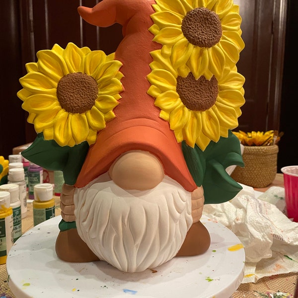 NEW LARGE Clay Magic 4271 12in Tall Gnome With Sunflowers Ready to Ship ...