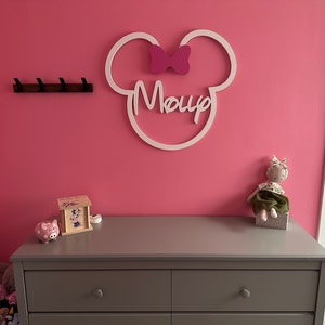 Disney Minnie Mouse Silhouette Name Decor, Wooden Minnie Mouse With Bow ...