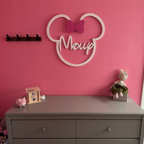 Disney Minnie Mouse Silhouette Name Decor, Wooden Minnie Mouse With Bow ...
