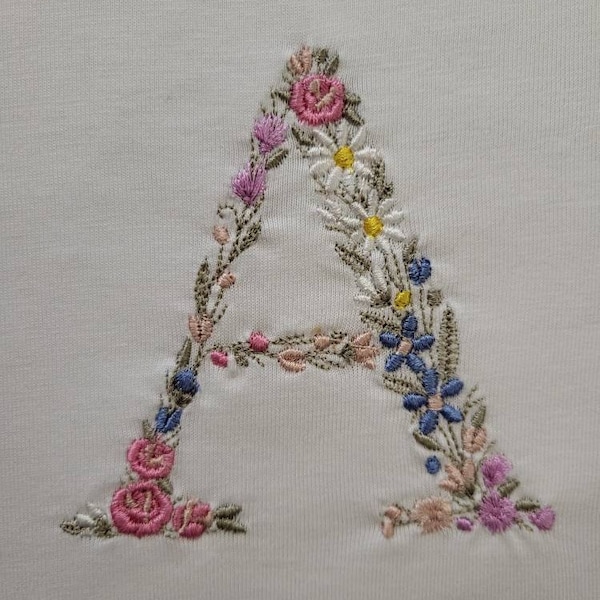 Machine Embroidery LETTER A Uppercase 9,6cm/3.80" Tall Dainty Floral ...