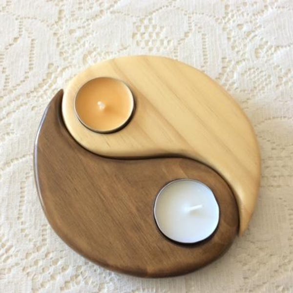 Handcrafted Wooden Yin Yang Tea Light Candle Holder, Tealights Candles ...