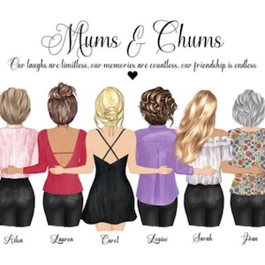 Personalised Group of Friends Print, Best Friend Print, Portrait, Plus ...