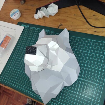 Papercraft 3D WOLF HEAD New Low Poly Paper Sculpture Diy Gift Decor for ...