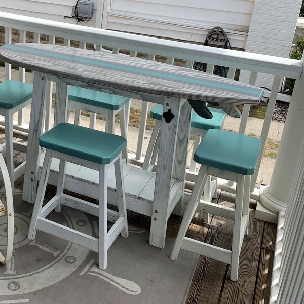6 Foot Surfboard Table With 4 Stools, Bar Height Table, Made in North ...