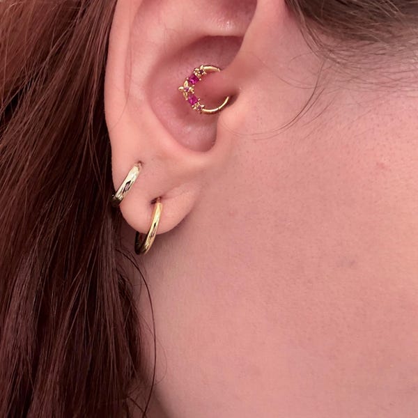 Sterling Silver Flower Daith Hoop Earrings, Daith Piercing Jewelry ...