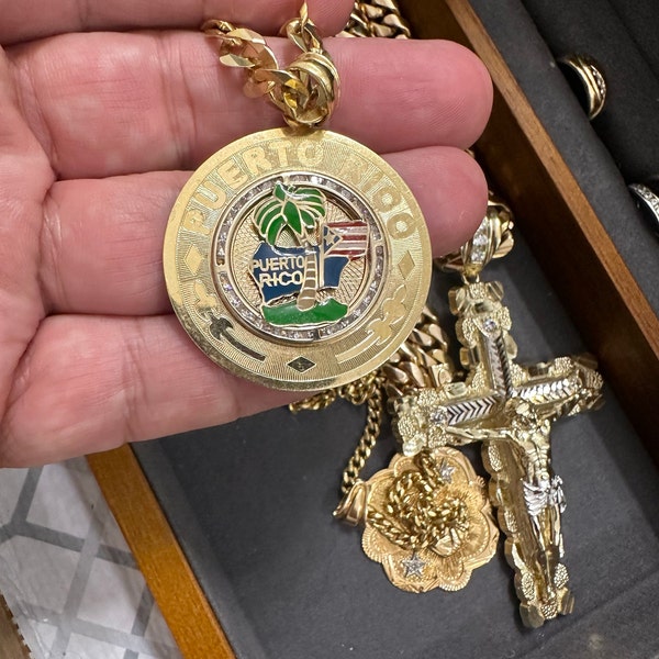 10K Solid Yellow Gold Puerto Rico Gold Charm Pendant With Souvenir ...
