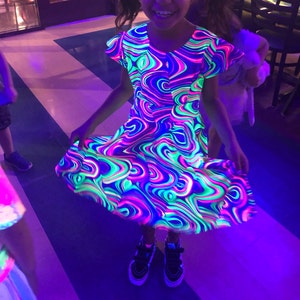 Girls Neon Glow Worm Print Skater Dress With Flip Sleeves 154935 - Etsy