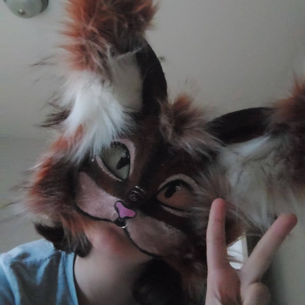 Custom White Orange Raptor Mask | Fursuit Accessories | Made of Fur ...