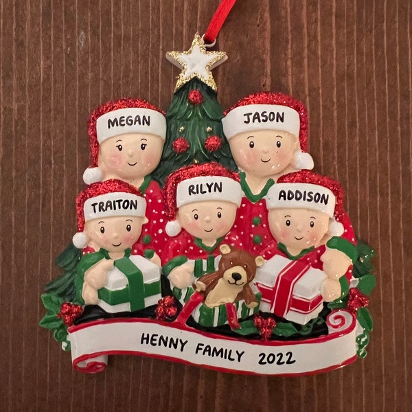 Opening Presents Family Ornament Personalized Ornament Family of 2 3 4 ...