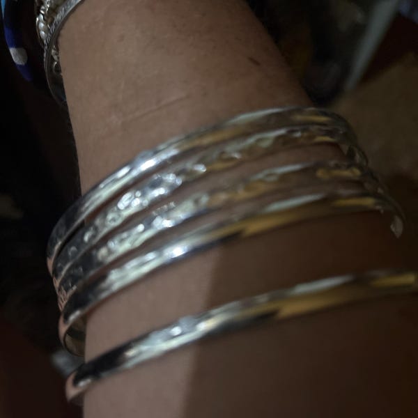 5 Set Silver Bangle, Solid 925 Sterling Silver Bangle, Boho Silver Bracelet, Stackable Bangle ...