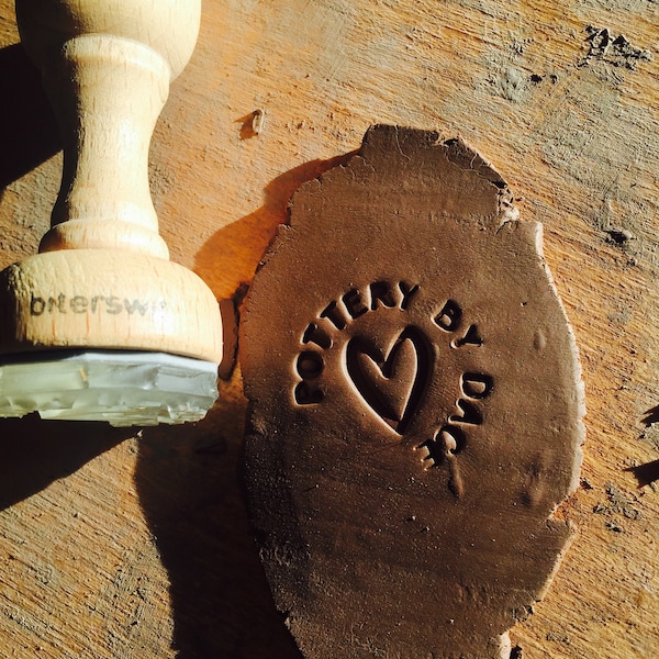 Custom Clay Stamp With Name and Heart Drawing, Stamp for Fresh Clay for ...