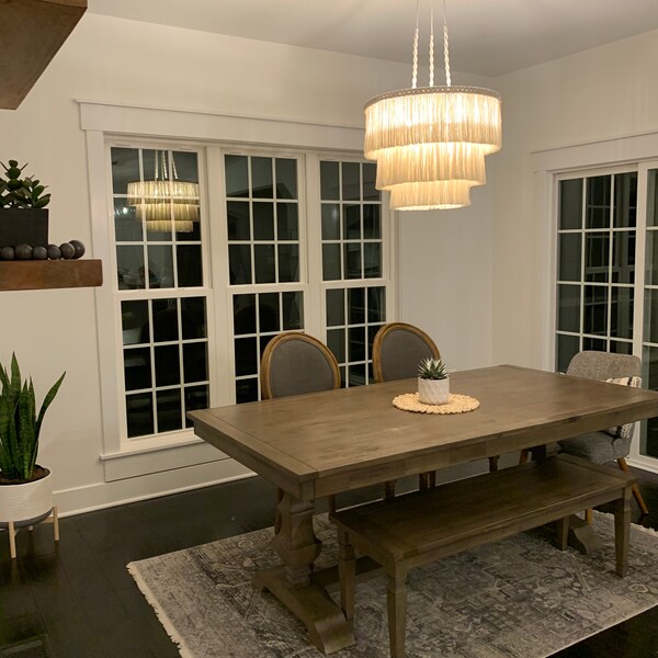 Boho Fringe Chandelier, Cotton Pendant Light, Fringe Light Fixture ...