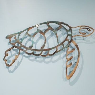 Sea Turtle Metal Art Wall Decor Copper Patina Sparkle - Etsy