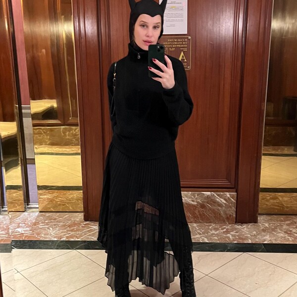 Pink Bunny Ears Hat Velvet Bonnet Halloween Woman Vintage Bonnet ...