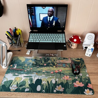 Kawaii Green Desk Mat Cartoon Animal Mouse Pad Anime Forest Desk Mat ...