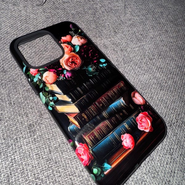Vintage Boho Dancing Skeletons Floral Phone Case, Embroidery Look, Fall Goth Wildflower ...