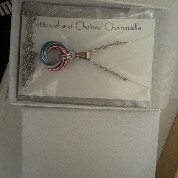 Transgender Pride Pendant Necklace, Chainmail Love Knot, Trans Pride ...