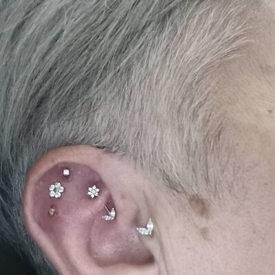 16G Silver Flower Sparkle Curved Barbell/rook Earring/eyebrow Ring/rook ...