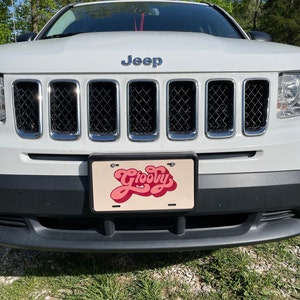 Aesthetic Groovy Hippie Retro License Plate. Cream and Peachy Pink ...