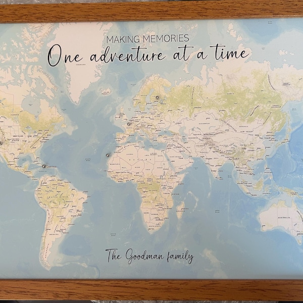 Custom Push Pin Physical World Map, Small Personalised Canvas Pinboard ...