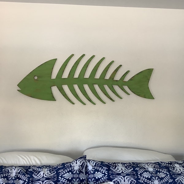 Fish Skeleton Fish Decor Fish Wall Decor Wooden Fish Art Beach Coastal ...