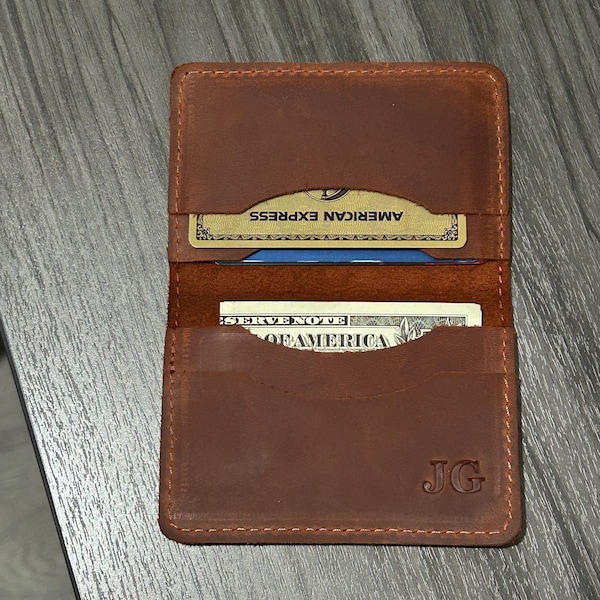 Foldable Leather Credit Cards Case With Personalization, Monogrammed ...