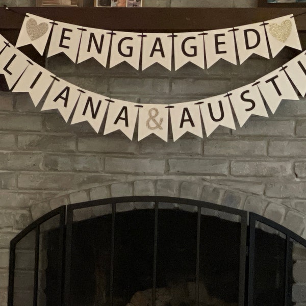Personalized Engagement Banner – White & Glitter Gold, Custom Name ...