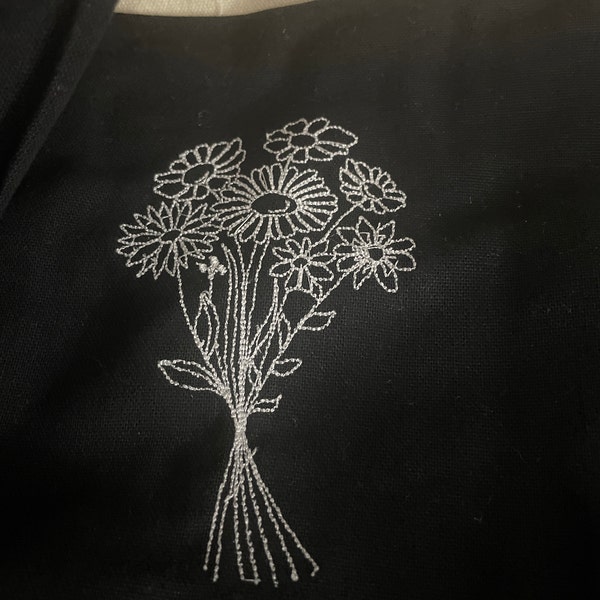 Flower Bouquet Embroidery Design: Floral Line Art Embroidery File ...