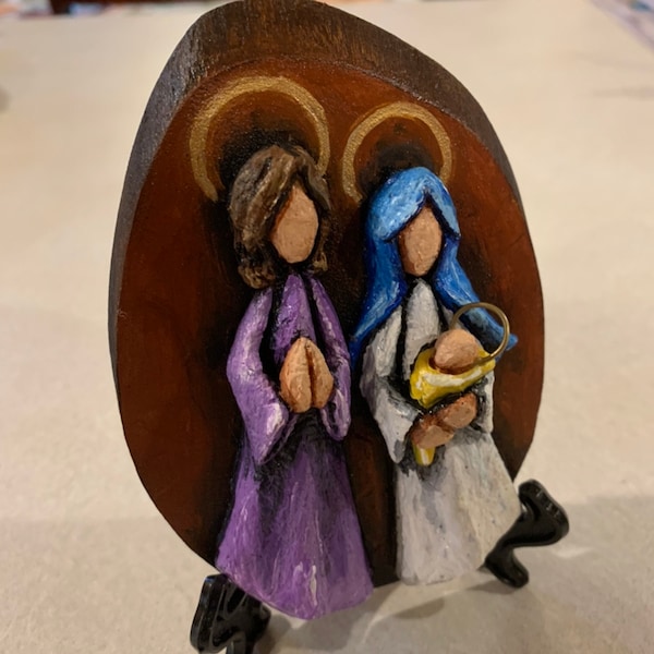 Recycled Paper Nativity on a Rustic Wood Round - Etsy