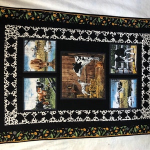 Snowy Log Cabin Fabric Panel 43x36, Log Cabin Canoe Lake, Art Licensing ...