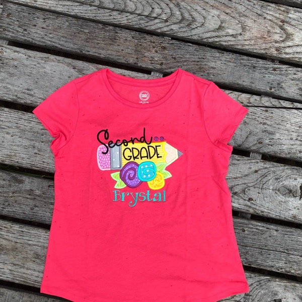 Back to School, Second Grade Pencil With Flowers Embroidery Design, 2nd ...