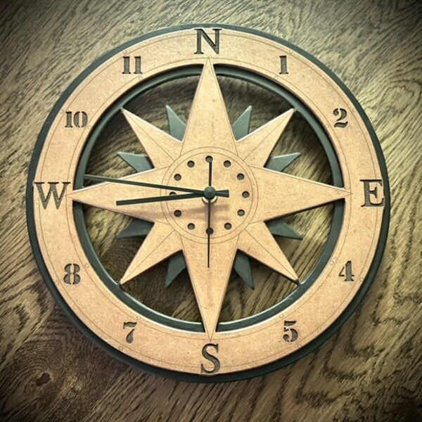 Compass Wall Clock Template Laser Cut Dxf Glowforge Svg CNC Router ...
